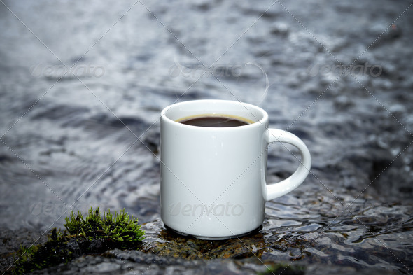 Refreshments and coffee on the rocks at the falls. - Stock Image ...
