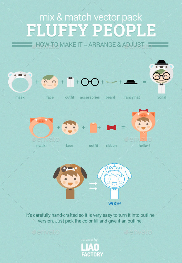 Fluffy People Characters Design Vector Pack by liaofactory | GraphicRiver