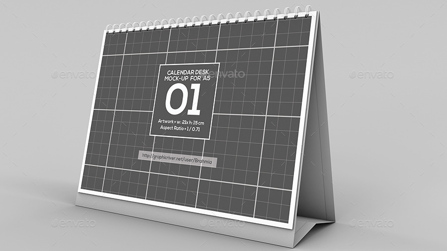 Horizontal Calendar Desk Mockup For A5 by Brahmia | GraphicRiver