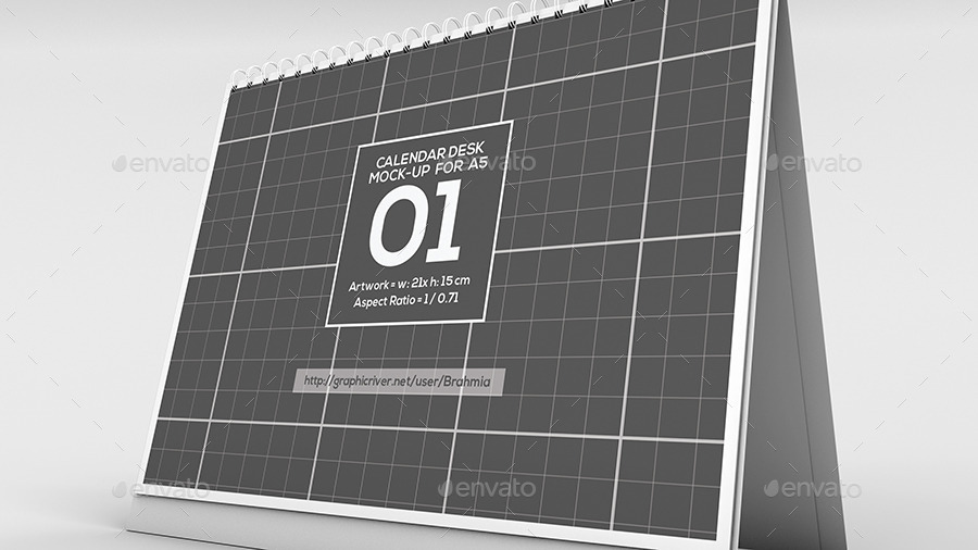 Horizontal Calendar Desk Mockup For A5 by Brahmia | GraphicRiver