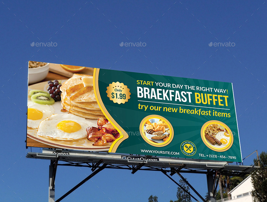 Breakfast Restaurant Billboard Template by OWPictures | GraphicRiver