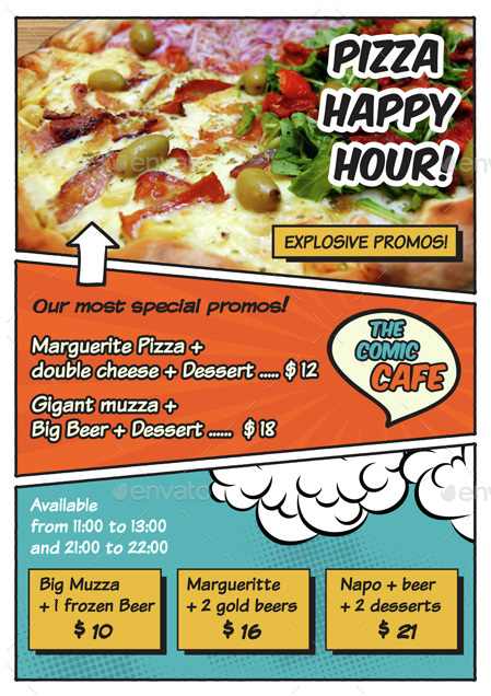 The Comics Cafe Menu || A4 Half folded by good_chemistry | GraphicRiver