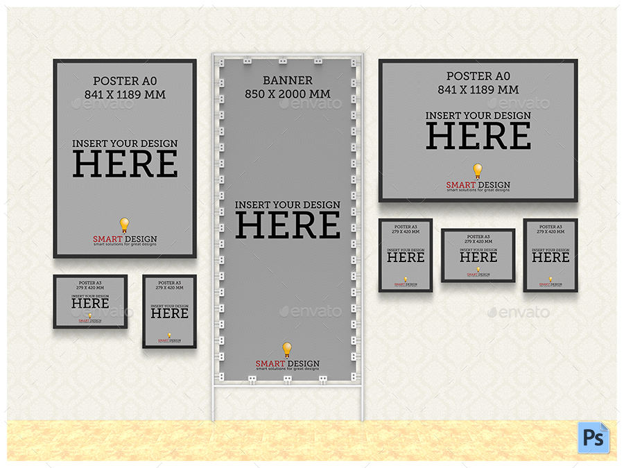 Back Wall Banner & Posters Mock-Up by shockymocky | GraphicRiver