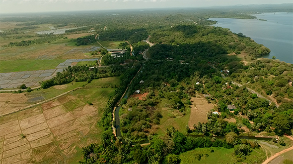 Flyover Farm Fields and Reservoir by ayeshafernando | VideoHive