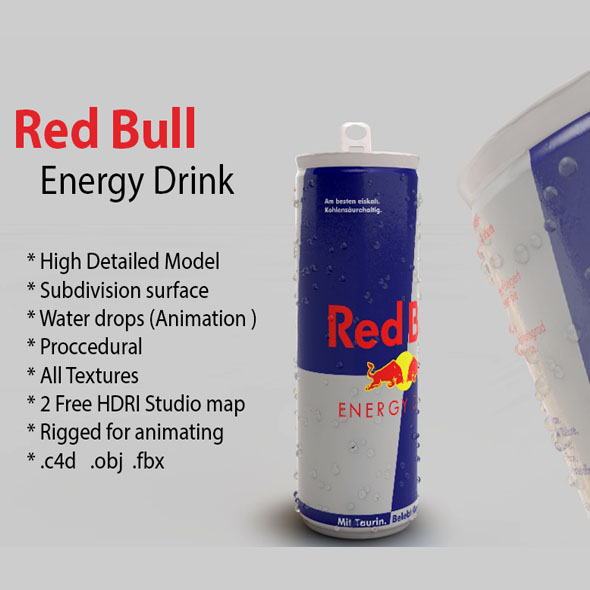Redbull energy can with water drops by hushahir | 3DOcean