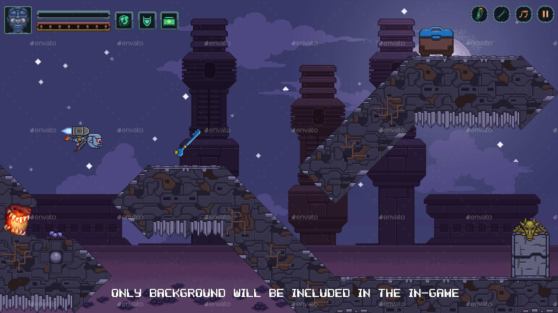 2D Pixel Game GUI Pack with animated icons, buttons and more by Space_Gecko