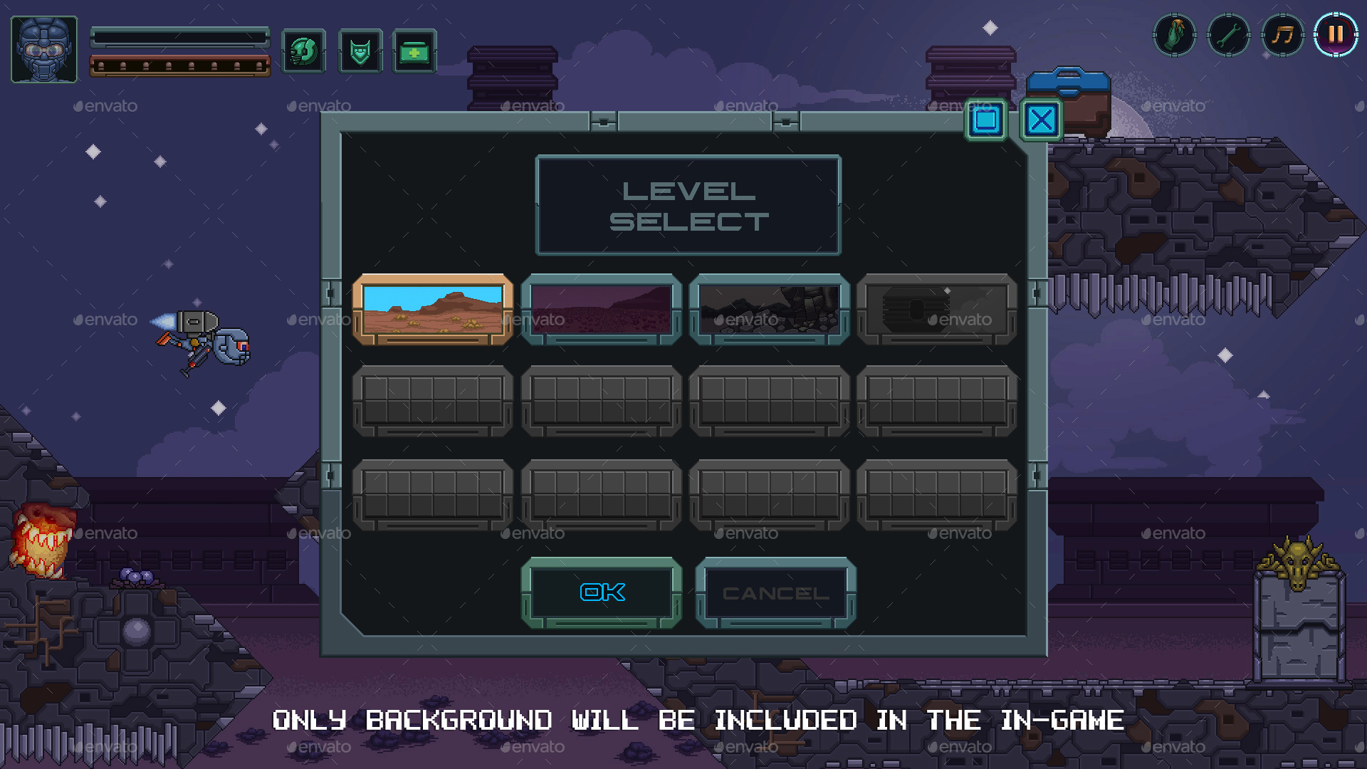 2D Pixel Game GUI Pack with animated icons, buttons and more by Space_Gecko