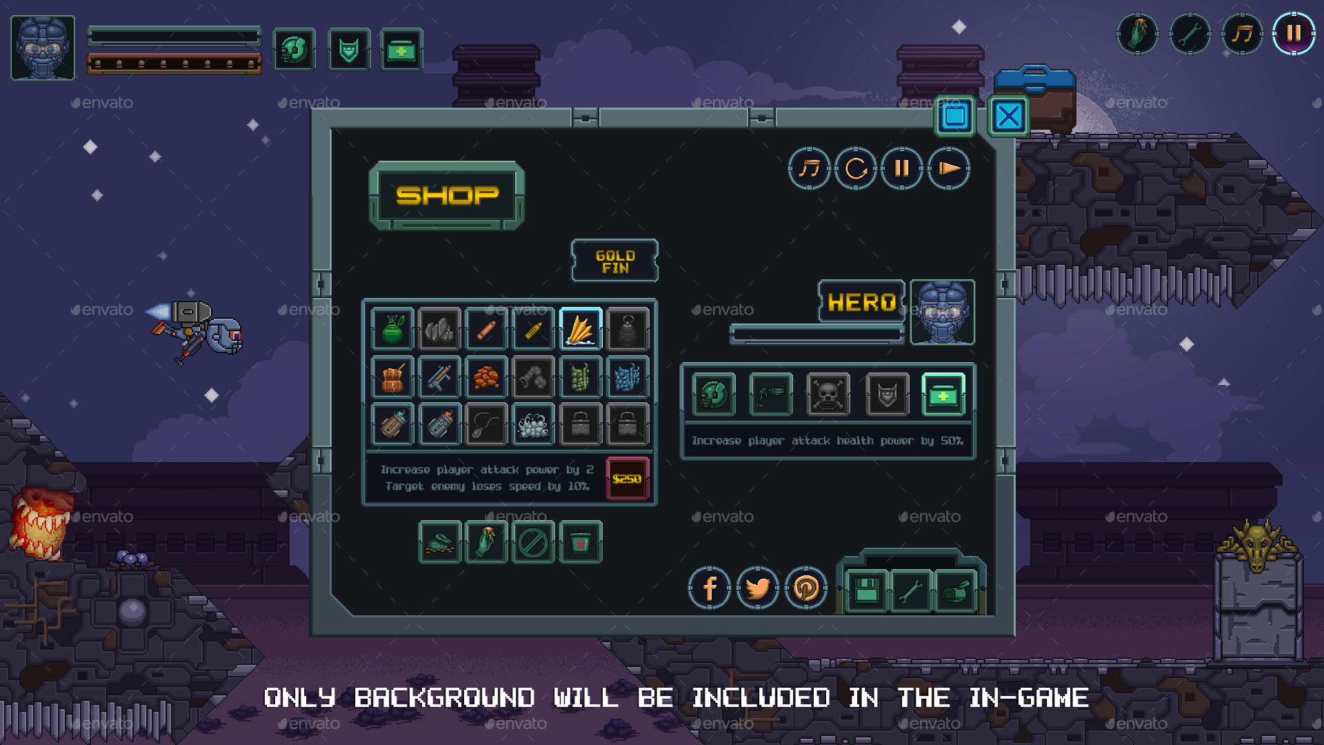 2D Pixel Game GUI Pack with animated icons, buttons and more by Space_Gecko