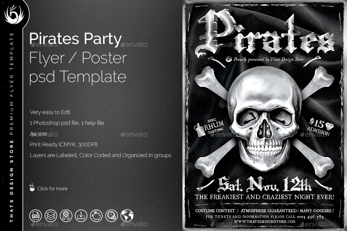 Pirates Party Flyer Template by lou606 | GraphicRiver
