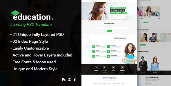 Education - Learning Bootstrap PSD Template - PSD Templates