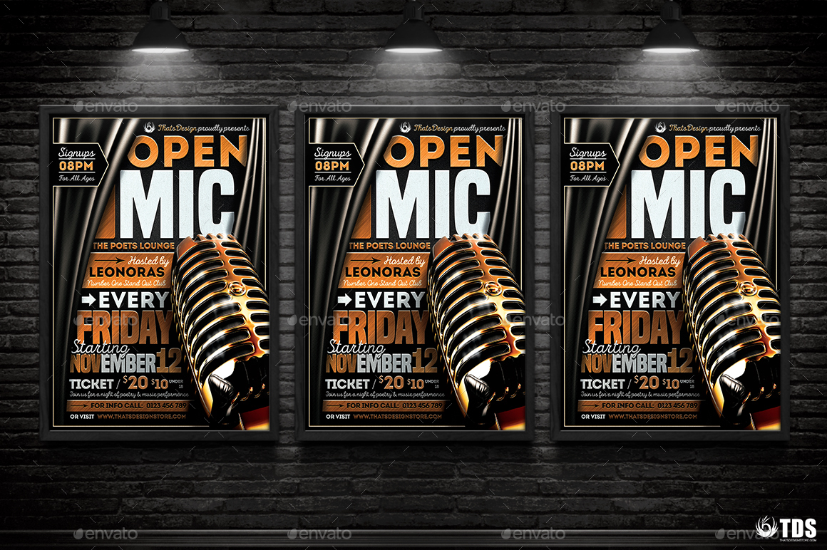 Open Mic Flyer Template by lou606 | GraphicRiver