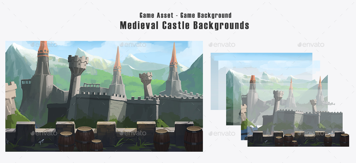 5 Castle 2D Game Backgrounds - Parallax and Stackable by Space_Gecko