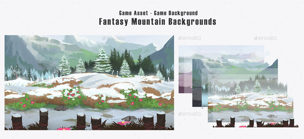 3 Mountain 2D Game Backgrounds - Parallax and Stackable by Space_Gecko