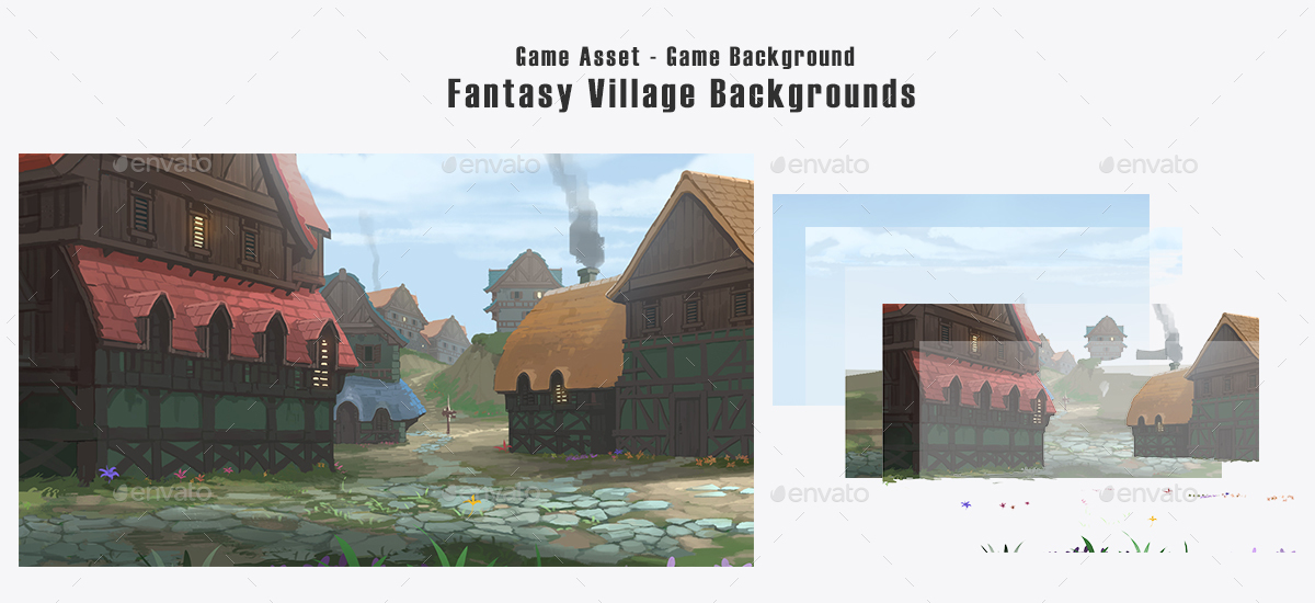 5 Village 2D Game Backgrounds - Parallax and Stackable by Space_Gecko