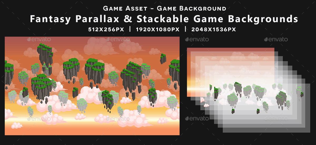 5 Fantasy Pixel Game Backgrounds - Parallax and Stackable by Space_Gecko