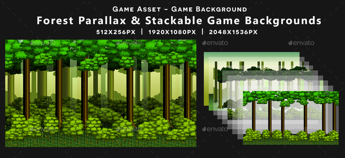 5 Forest Pixel Game Backgrounds - Parallax and Stackable by Space_Gecko