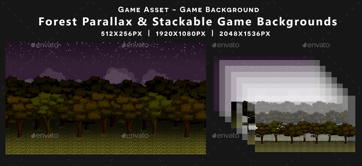 5 Forest Pixel Game Backgrounds - Parallax and Stackable by Space_Gecko