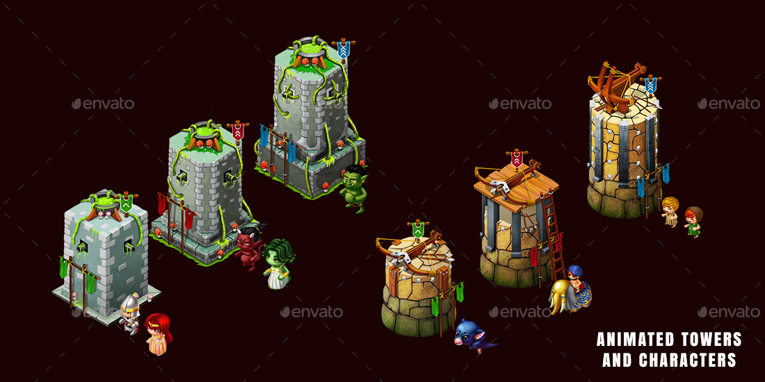 Isometric Tower Defense Game Kit 2 of 3 w character sprites & more by ...