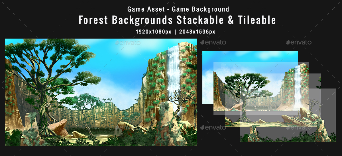 5 Platformer Forest Game Backgrounds - Parallax & Stackable by Space_Gecko