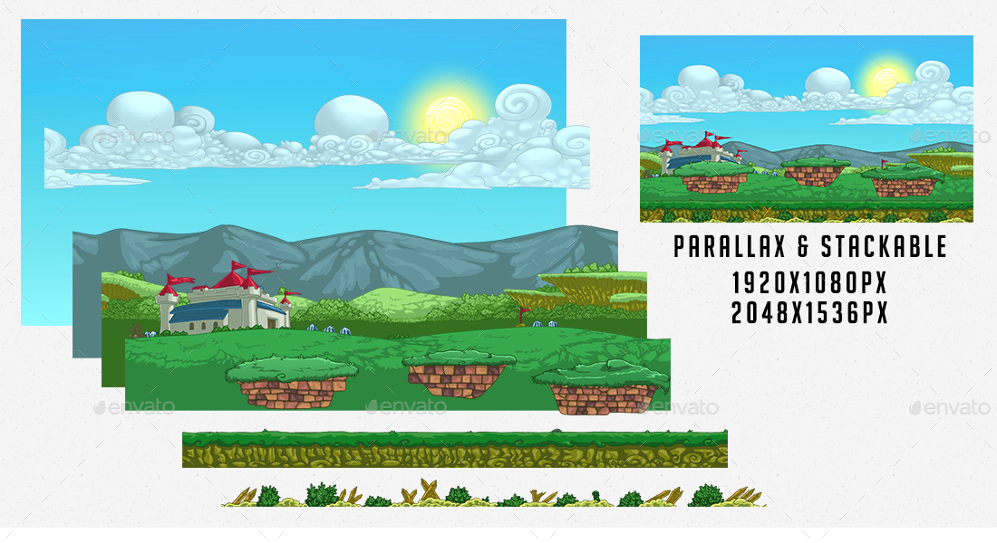 2D Platformer Castle Game Background with Tile Sets & Objects by Space ...