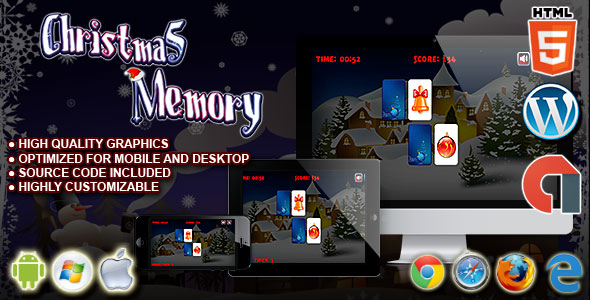 Christmas Memory - HTML5 Construct Puzzle Game by codethislab | CodeCanyon