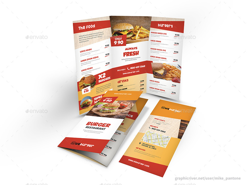 Fast Food Restaurant Trifold Menu by Mike_pantone | GraphicRiver