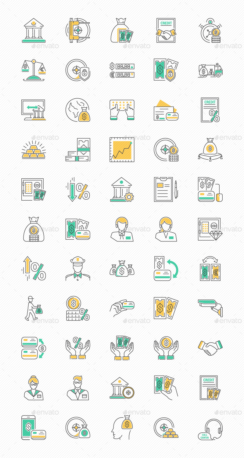 Finance and Banking Line Icons by iconsoul | GraphicRiver