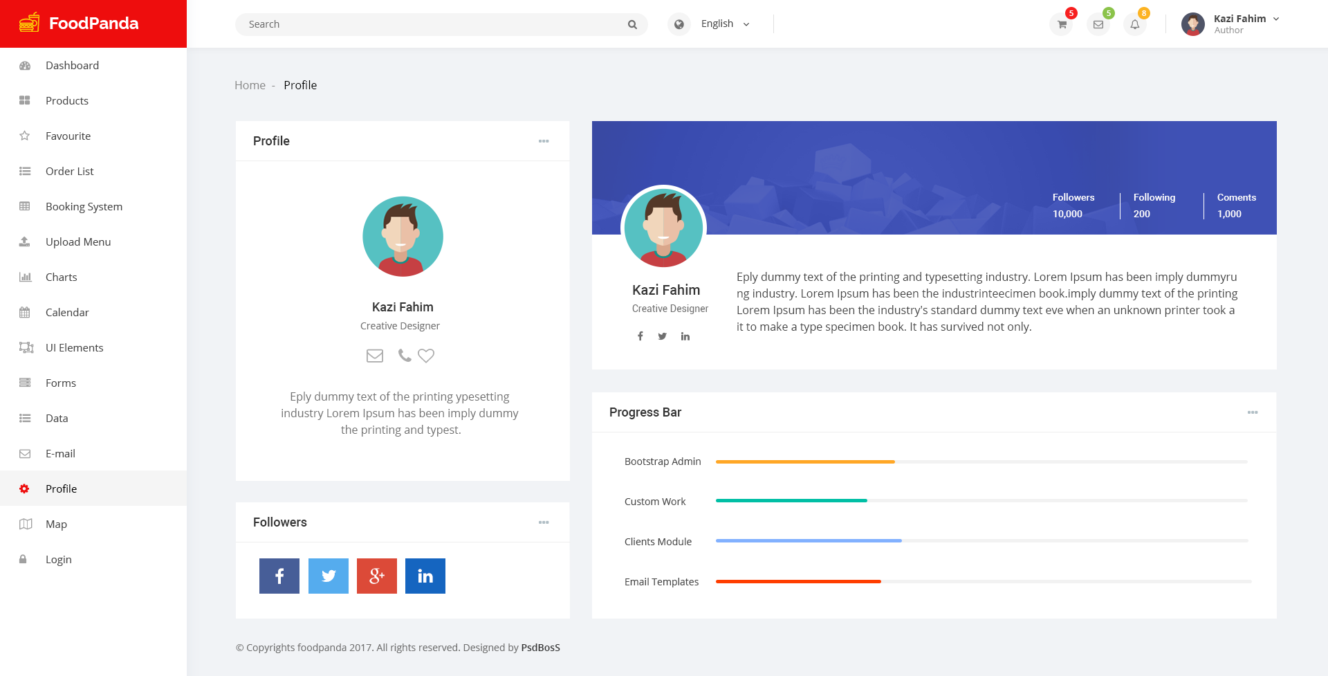 Admin FoodPanda - Dashboard Psd Template by PsdBosS | ThemeForest