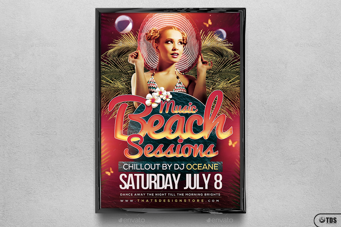 Beach Night Sessions Flyer Template by lou606 | GraphicRiver