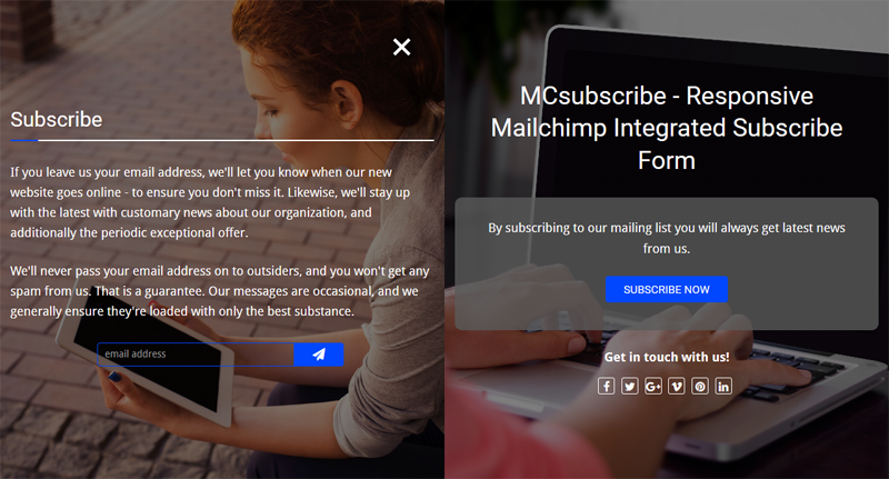 MCsubscribe - Mailchimp Integrated Ajax Subscribe Form with Responsive ...