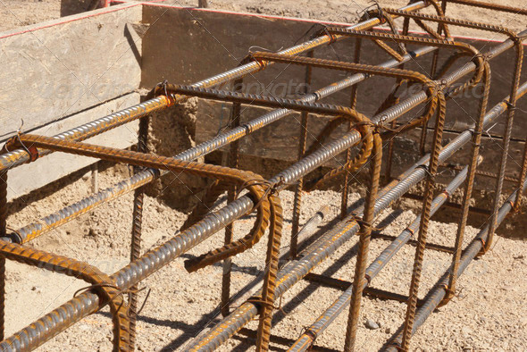rebar and forms tied for concrete - Stock Photo | PhotoDune