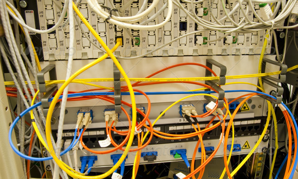 Fiber cables connected to servers - Stock Image - Everypixel