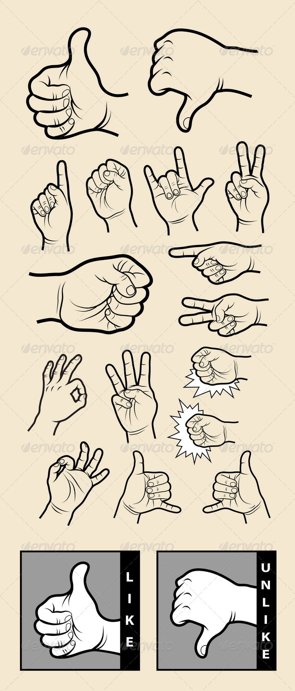 Hand Signs 1 Drawing Vector | GraphicRiver