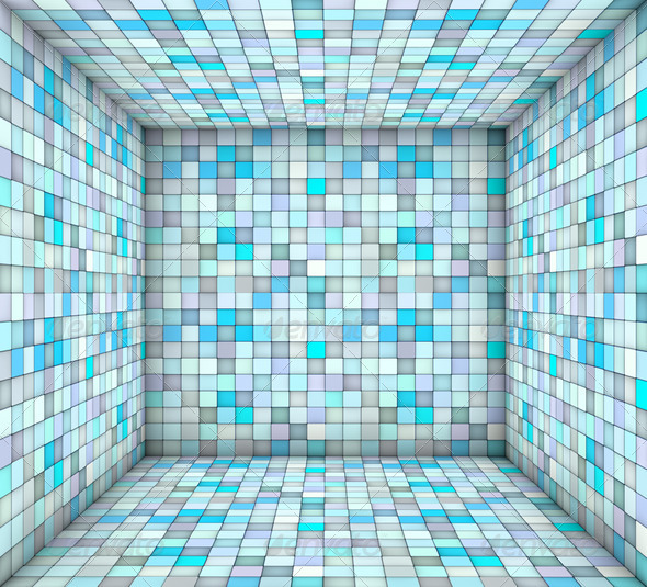 blue mosaic square tiled empty space - Stock Image - Everypixel