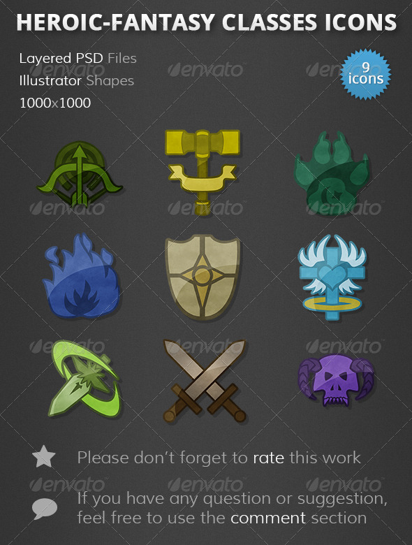 9 RPG Heroic-Fantasy Classes Icons | GraphicRiver