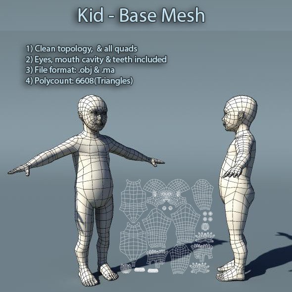 Kid Low Poly Base Mesh by amardeep | 3DOcean