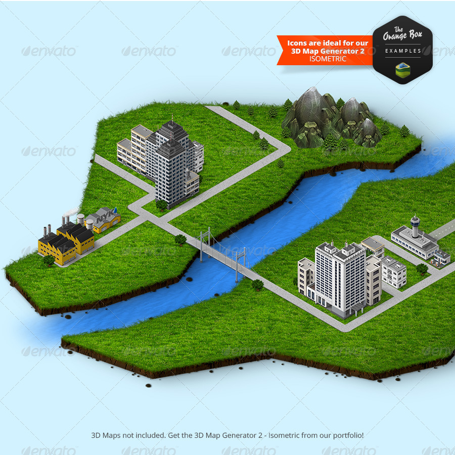 Isometric Map Icons - Buildings and Places by Orange_Box | GraphicRiver